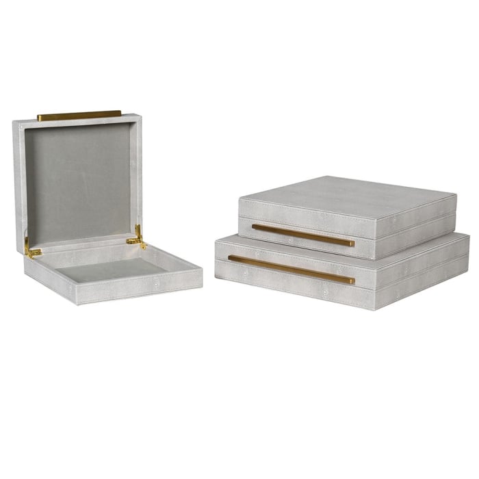 Pavilion Chic Set of 3 Ivory Faux Shagreen Boxes | Pavilion Broadway